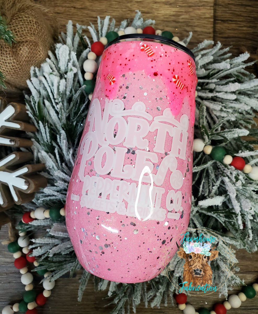 RTS Pink North Pole Candy Cane Drip 17 oz Glitter Wine Tumbler ...