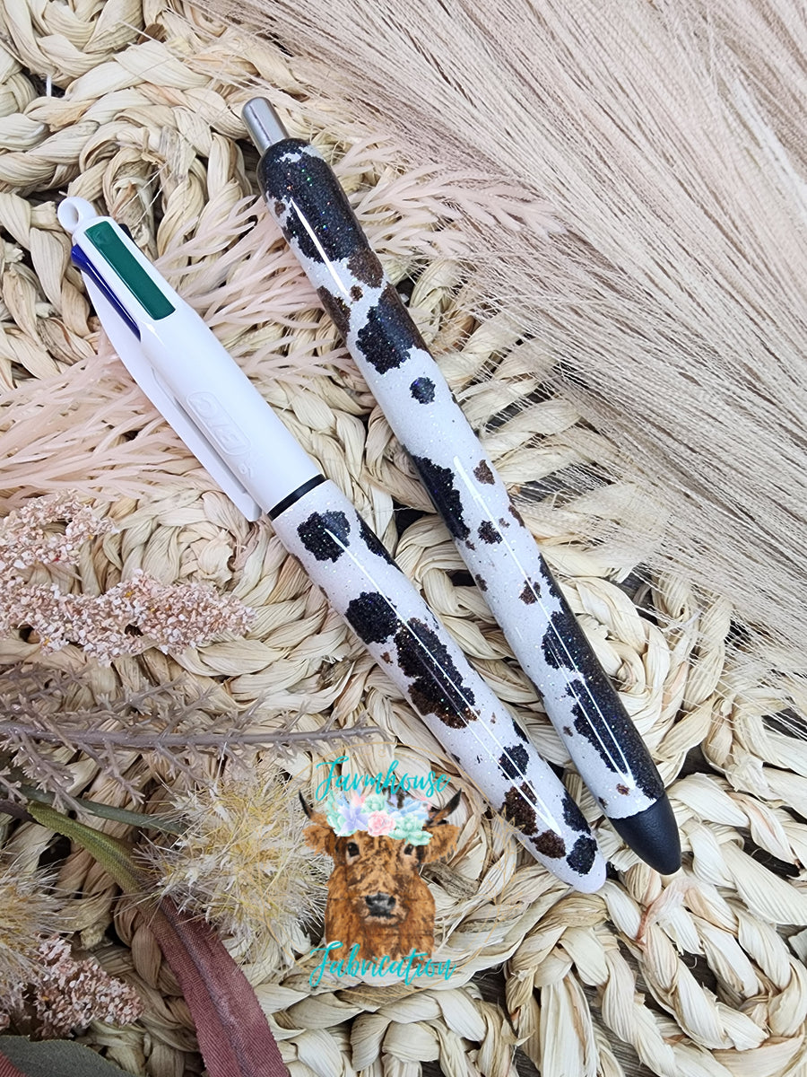 Tri-Color Cow Print BIC 4-Colour or Paper Mate Ink Pen / Glitter Pen ...