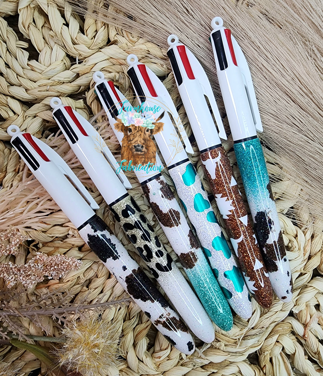 Teal & Tri Color Cow Print Ink Pen / Glitter Pen / Epoxy Glitter Pen ...